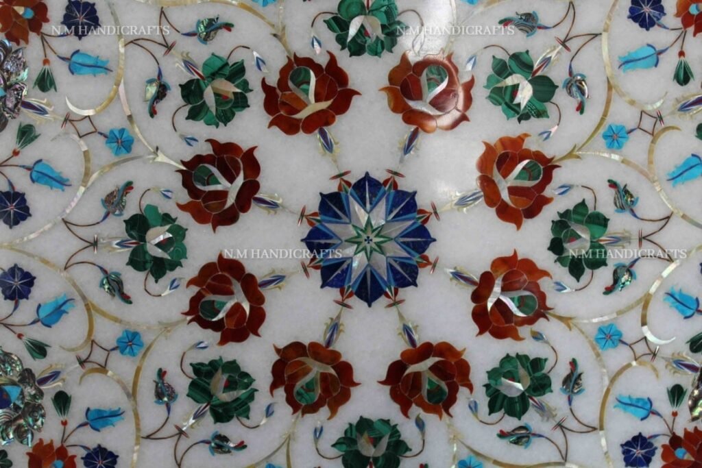 Round Marble Coffee Table, Pietre Dura Table, Ancient Table Top, Gems ...